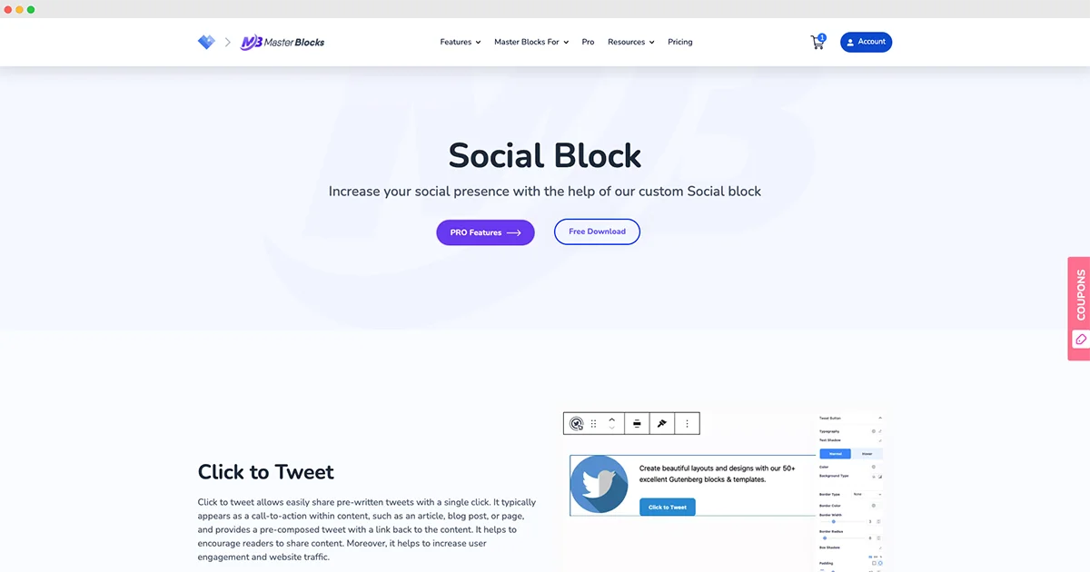 Social blocks for Gutenberg editor - Master Blocks