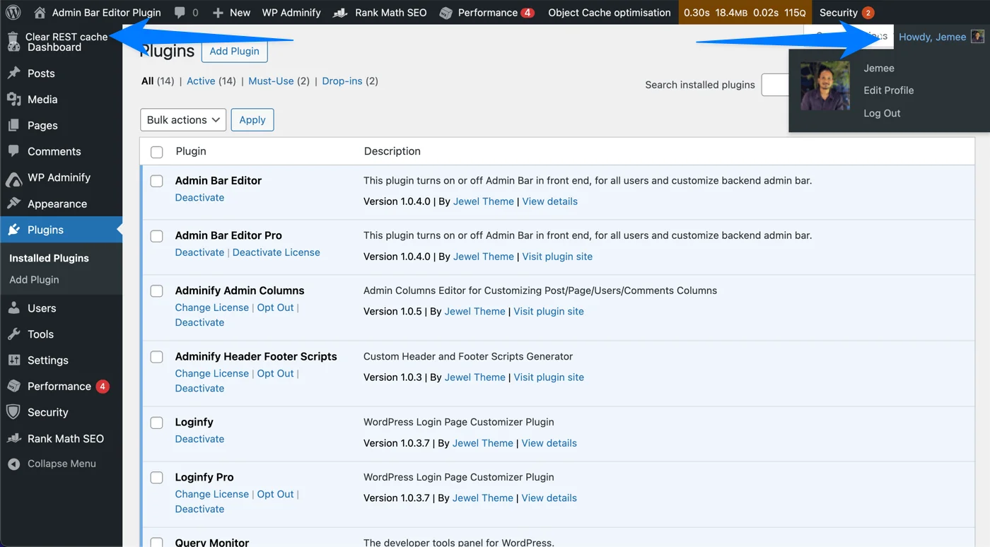 WordPress Toolbar Editor - Hide, Add links to Admin Bar