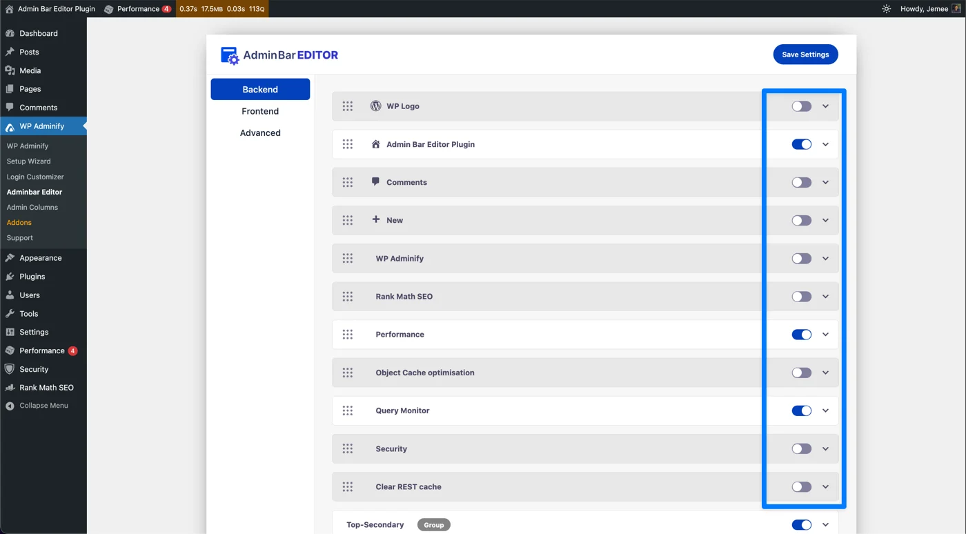 WordPress Toolbar Editor - Hide, Add links to Admin Bar