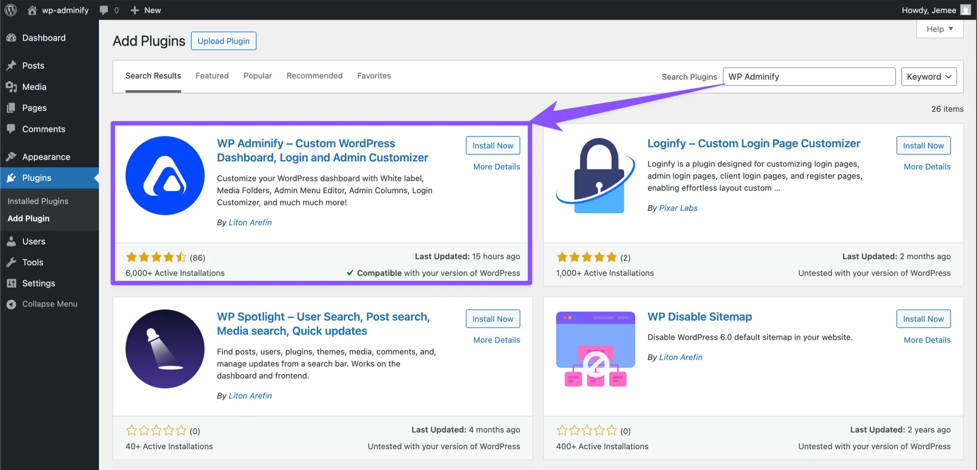 WP Adminify Plugin Free Version Installation Guideline