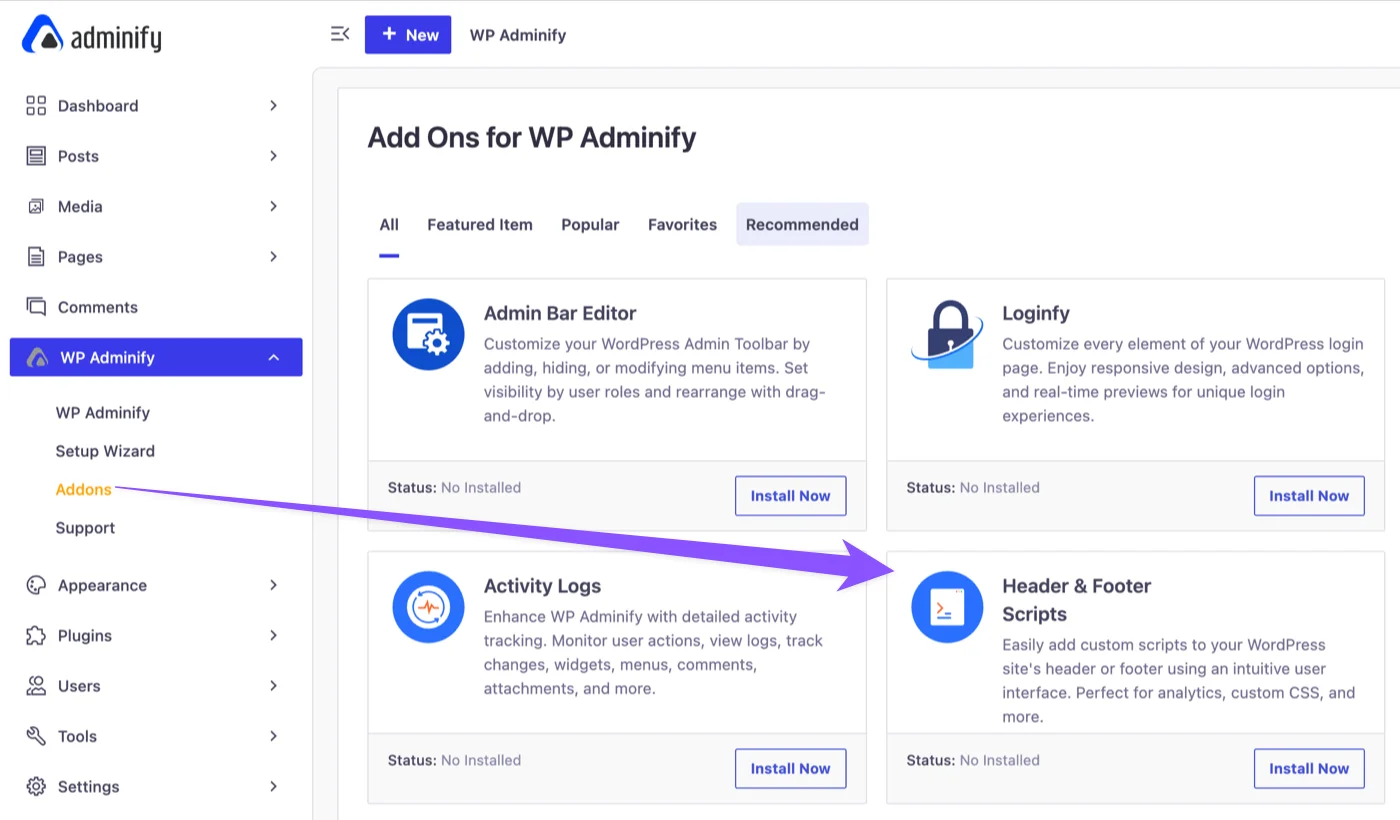 Header and Footer addon Installation Guidelines - WP Adminify