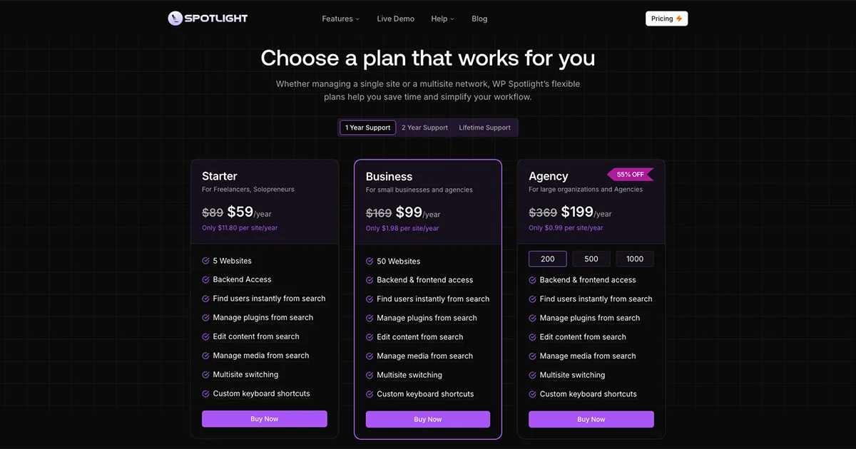 WP Spotlight Pricing: Affordable Plans for Every WordPress User