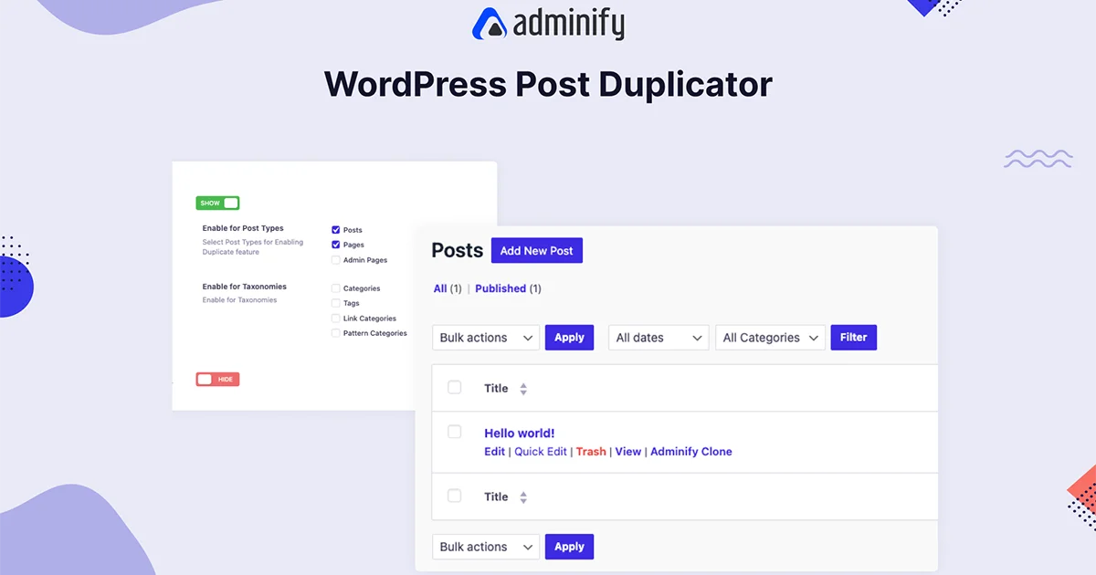 WordPress Duplicate Post Types for Any Builder - WP Adminify