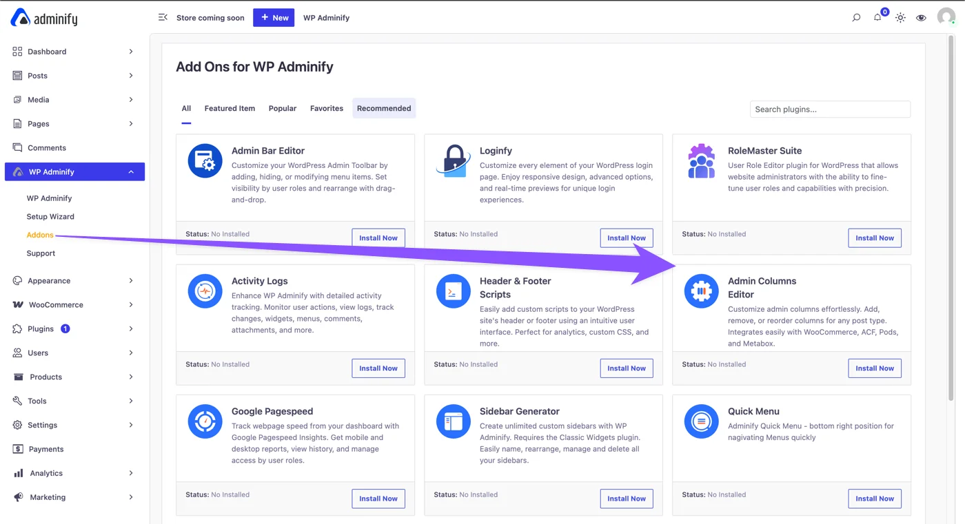 How to Install and Activate Admin Column Editor Addon? - WP Adminify